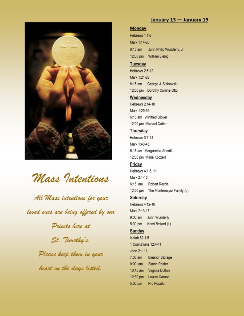 Mass Intentions - Saint Timothy Catholic Church